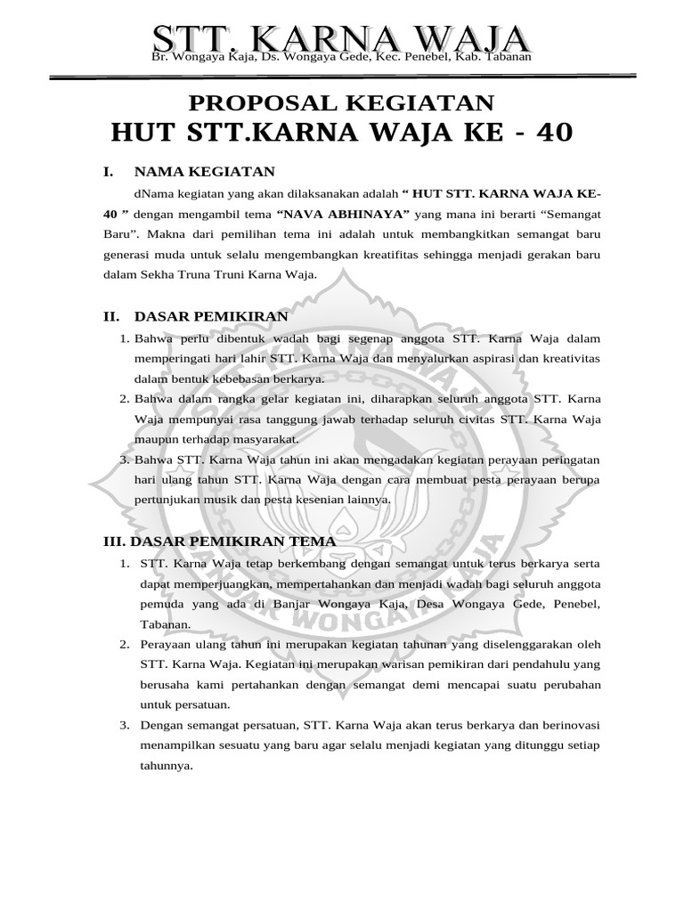 Proposal Hut STT Karna Waja 2024 | PDF