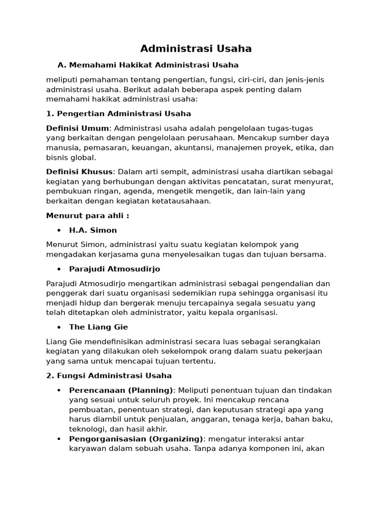 Ciri dan Fungsi Administrasi Usaha | PDF