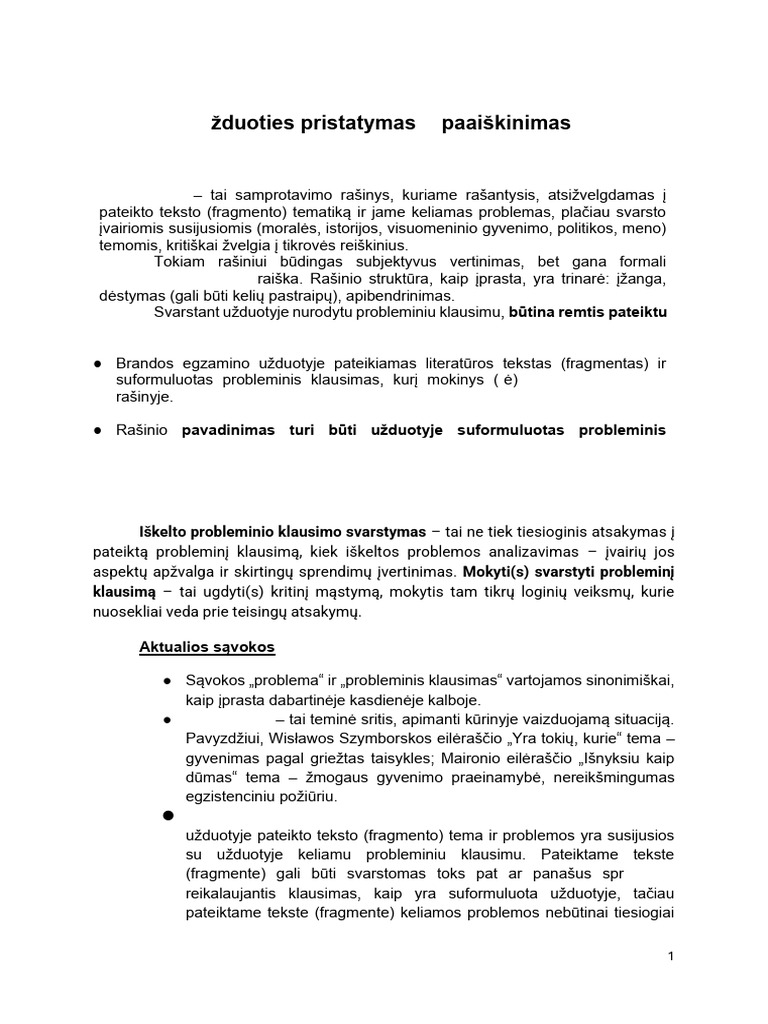 Probleminio Klausimo Svarstymas - Uzduotis Ir Paaiskinimas | PDF