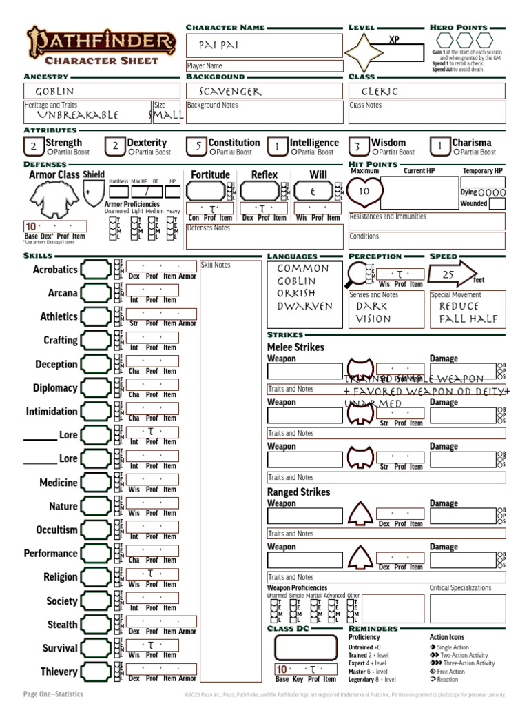 Re Master Player Core Character Sheet | PDF