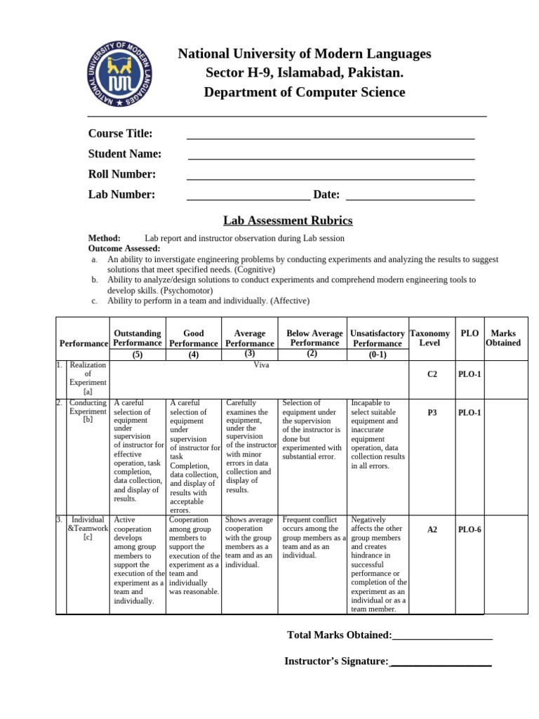1-OBE - Lab - Rubrics - Applied Physics | PDF