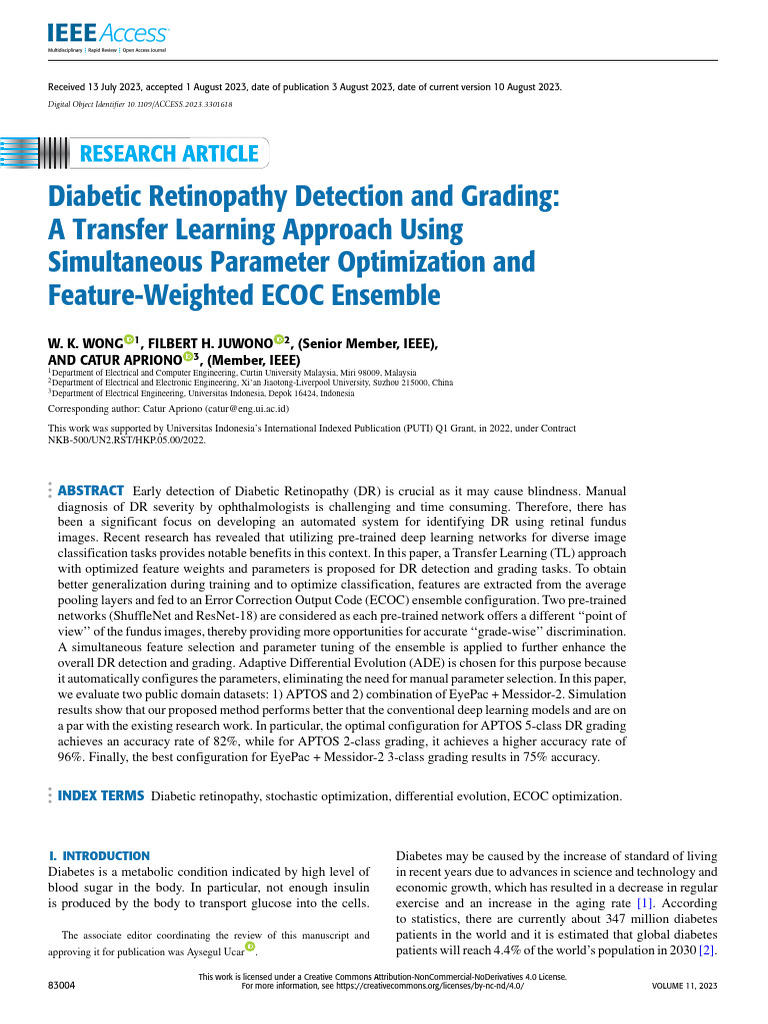 Diabetic Retinopathy Detection and Grading A Transfer Learning Approach Using Simultaneous ...