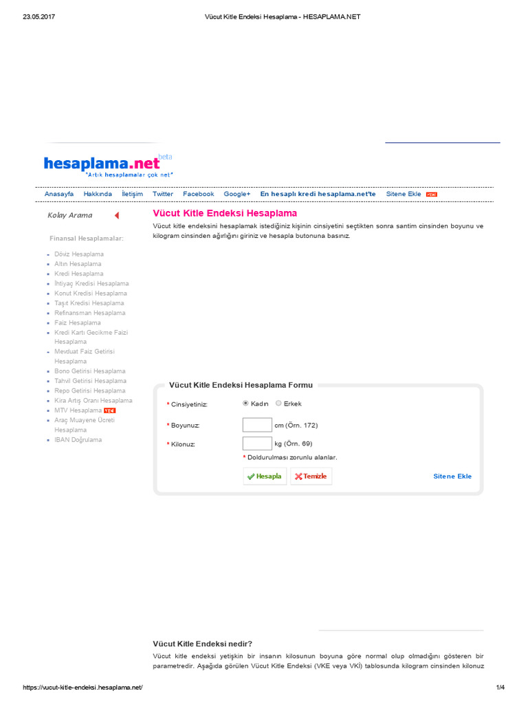 Vücut Kitle Endeksi Hesaplama | PDF