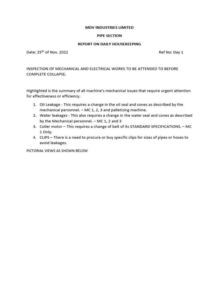 Housekeeping On Mech & Elect Dept. Day 1 | PDF