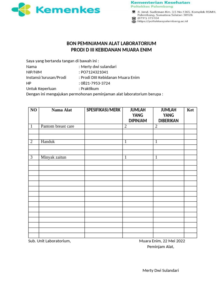 Form Peminjaman Alat Labor | PDF