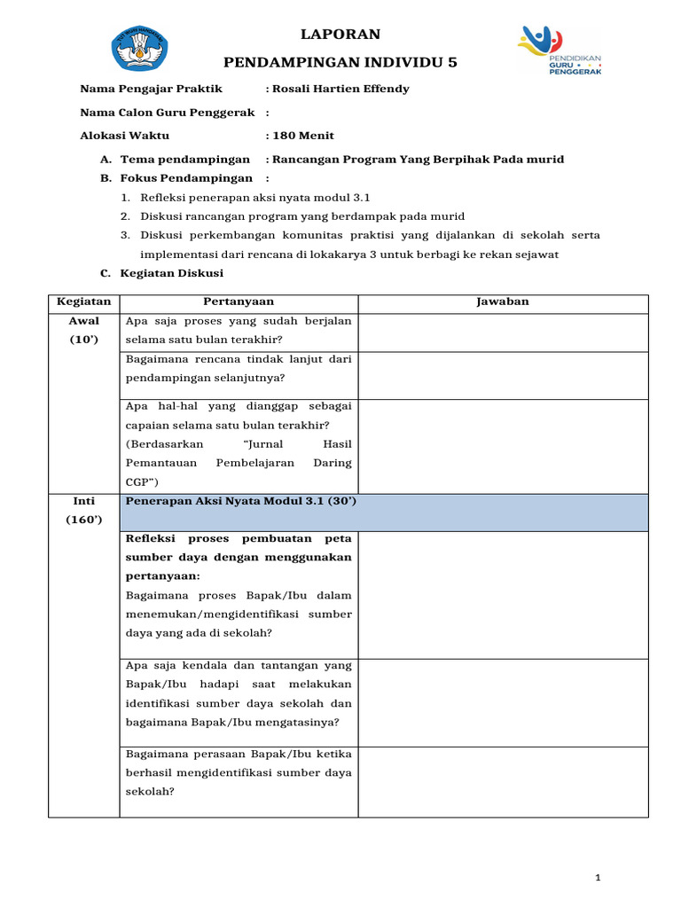 Instrumen Laporan PI 5 | PDF