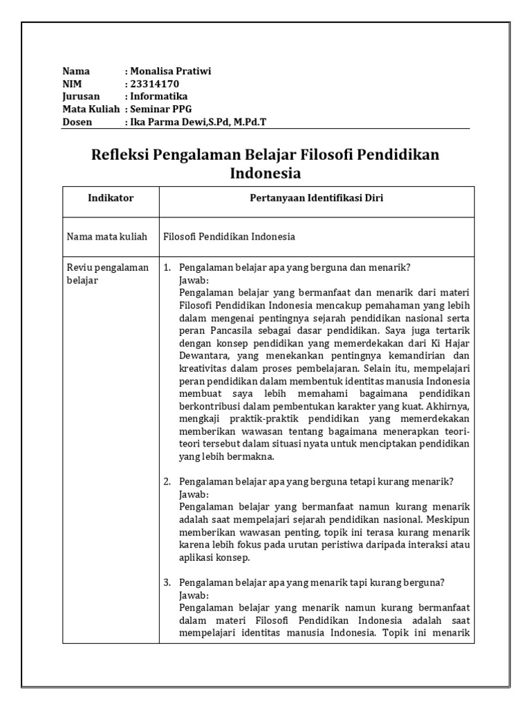 LK2-Format Refleksi (Filosofi Pendidikan Indonesia) | PDF