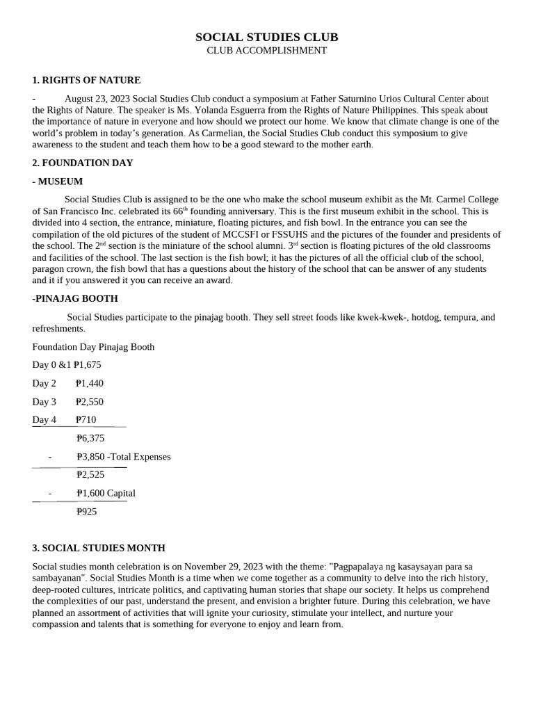 Social Studies Club Lco | PDF