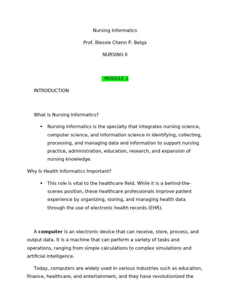 MODULE 1 Nursing Informatics | PDF