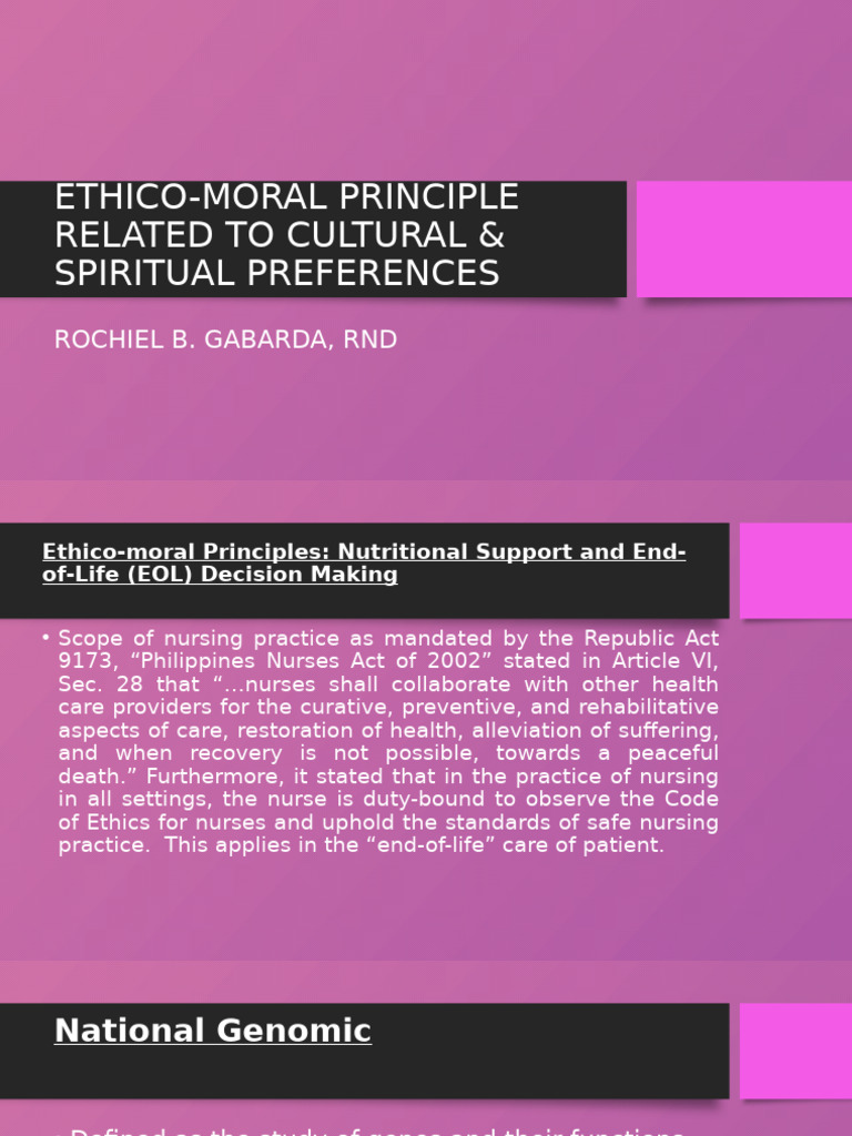 Ethico Moral Principle Related To Cultural Spiritual Preferences | PDF