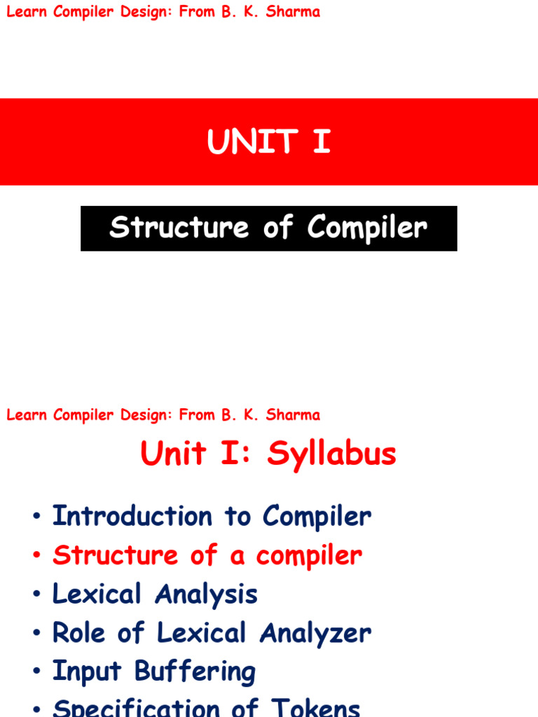 BKS UNIT I Lecture 2 Structure of Compiler | PDF | Compiler | Parsing