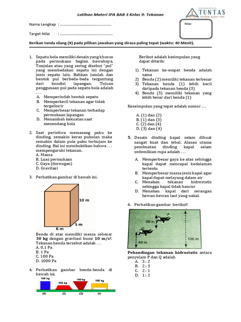 Soal Tekanan Kelas 9 | PDF