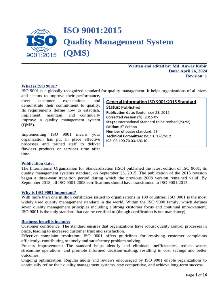 ISO 9001 Quality Management System | PDF