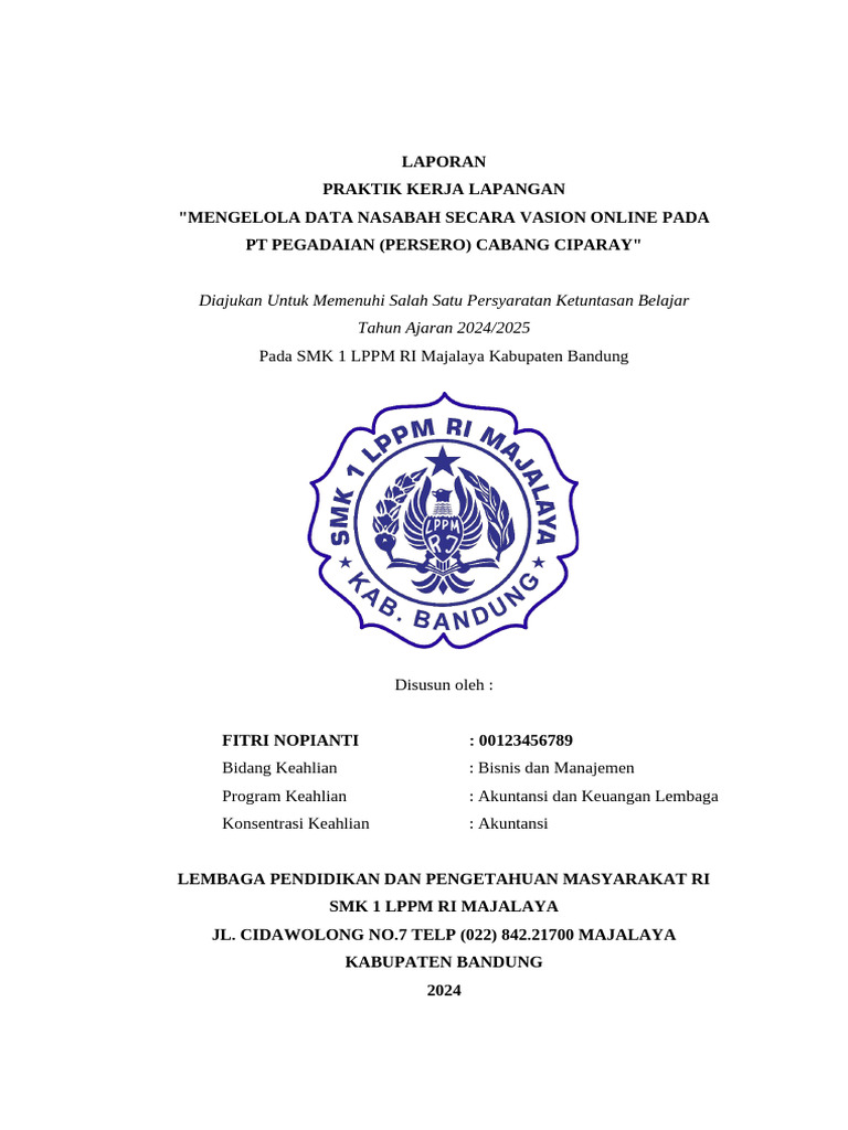 Cover Dan Lembar Pengesahan Laporan | PDF