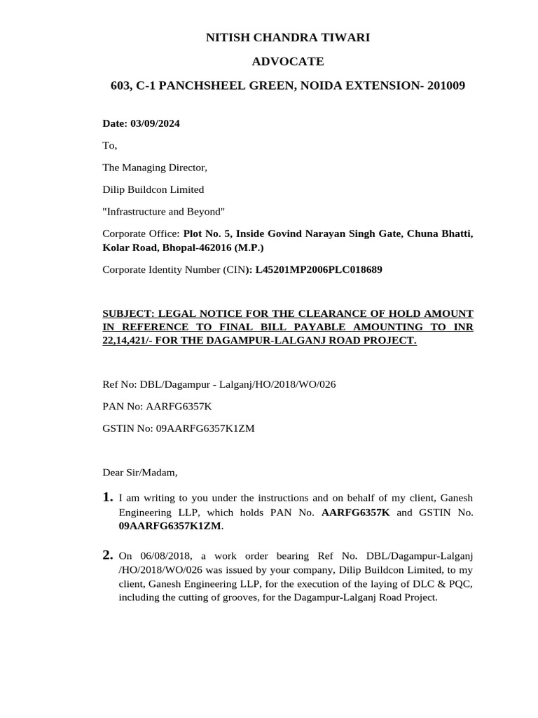 LEGAL NOTICE Ganesh Engineering | PDF
