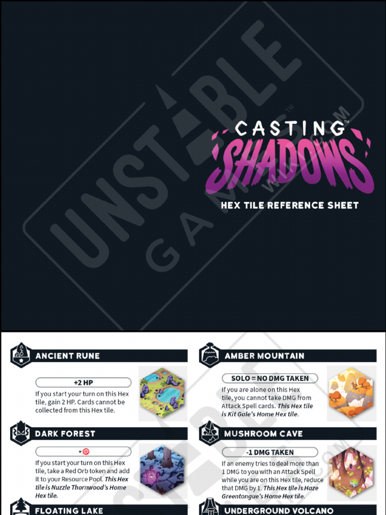 Casting Shadows Base Game Hex Reference Sheet | PDF