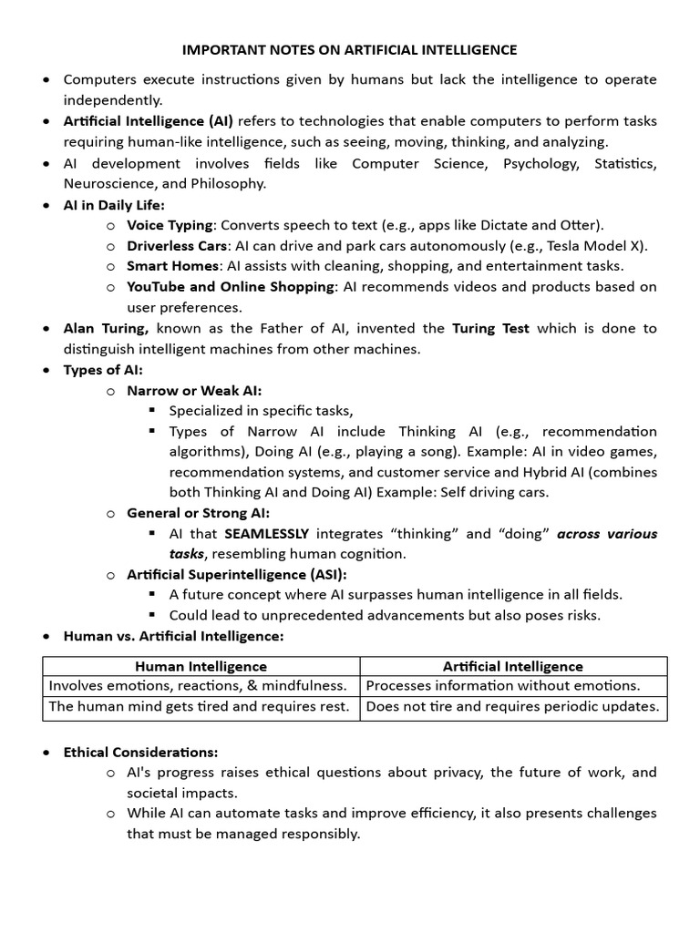 Notes On CH-8 Artificial Intelligence | PDF