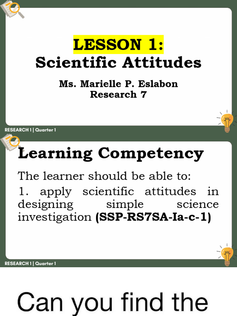 Lesson 1 Scientific Attitudes | PDF