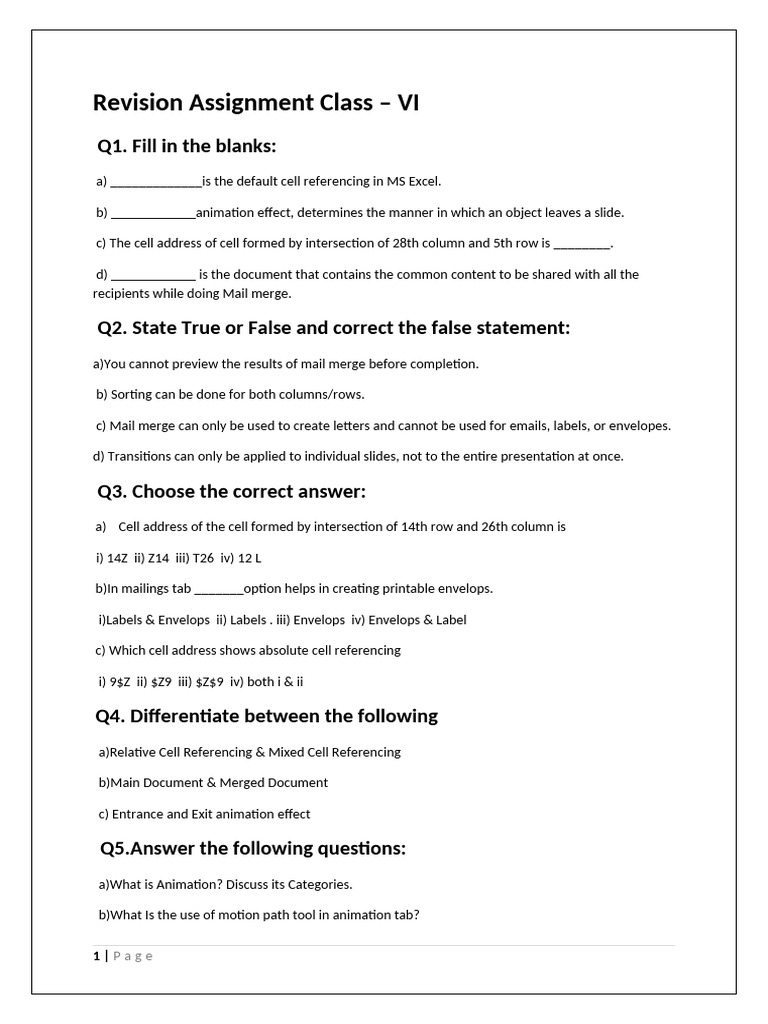 Revision Assignment Class6 computer ? | PDF