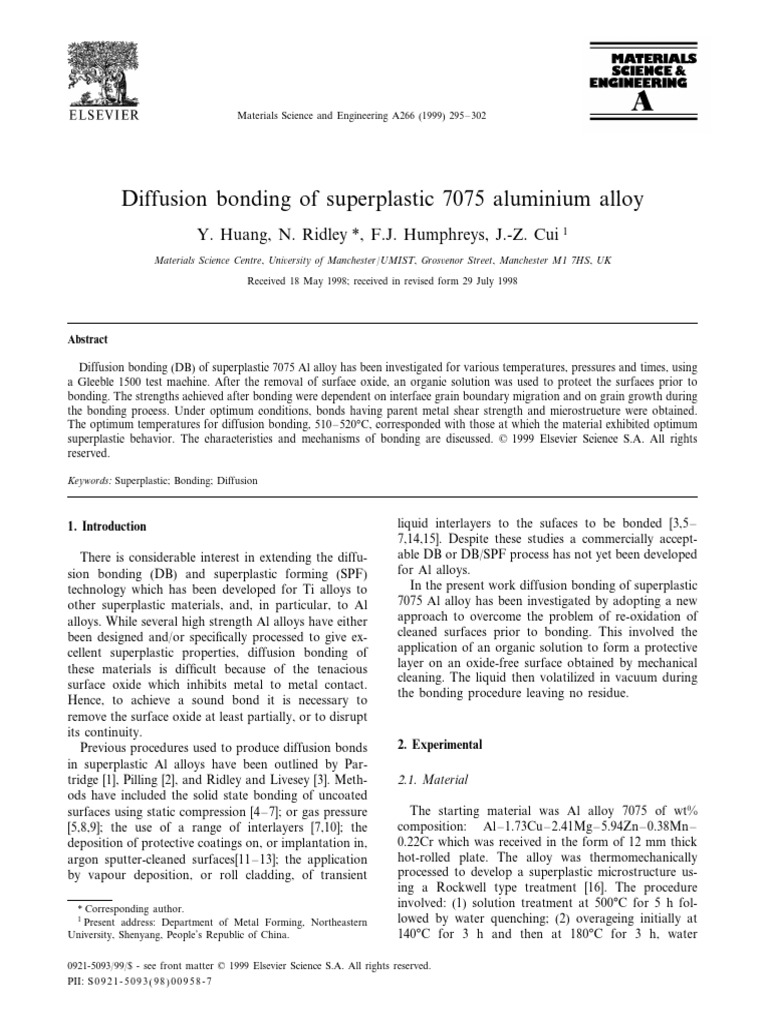 Diffusion Bonding of Superplastic 7075 Al | PDF | Strength Of Materials | Crystallite