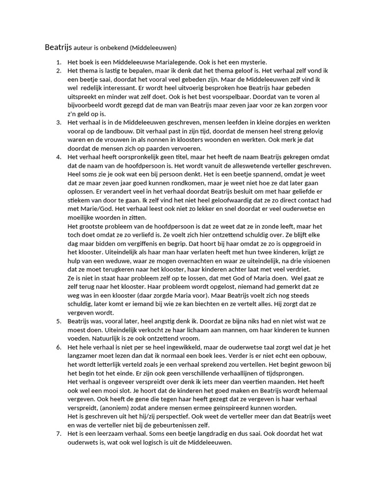 Beatrijs Boekverslag NL | PDF