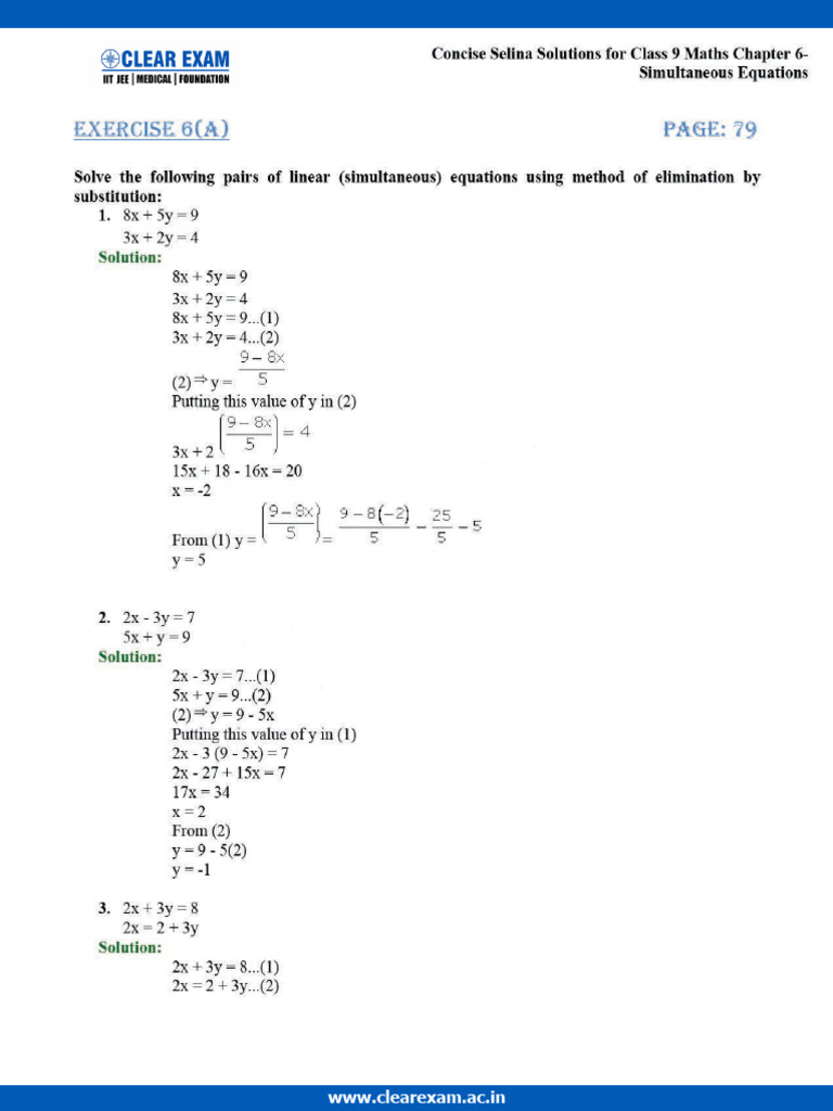 Concise Selina Solutions For Class 9 Maths Chapter 6 Simultaneous Equations | PDF