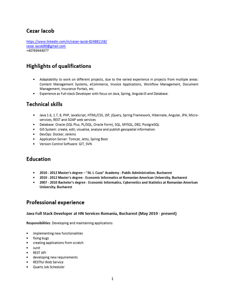 Cezar Iacob - CV OK | PDF