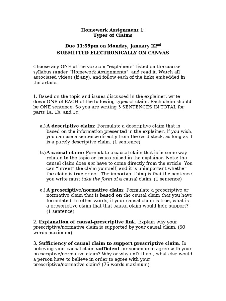 Homework 1 - Types of Claims | PDF