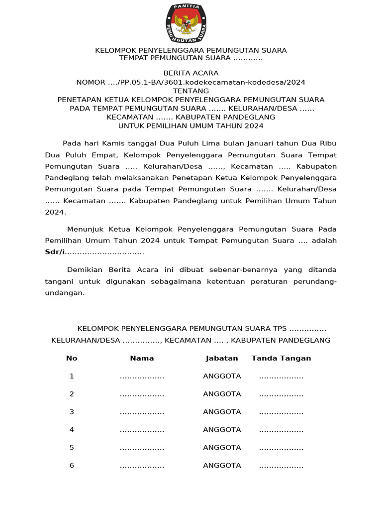 Format Ba KPPS Ketua KPPS | PDF