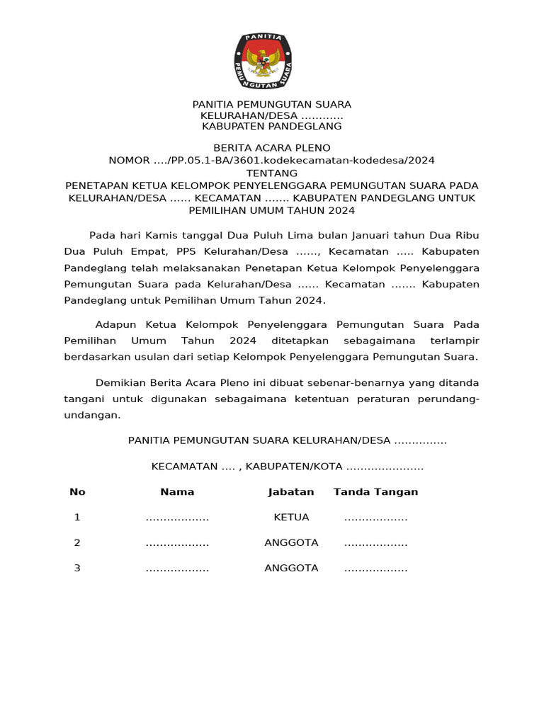 Format Ba PPS Ketua KPPS | PDF