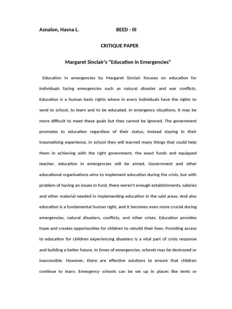 Critique Paper | PDF