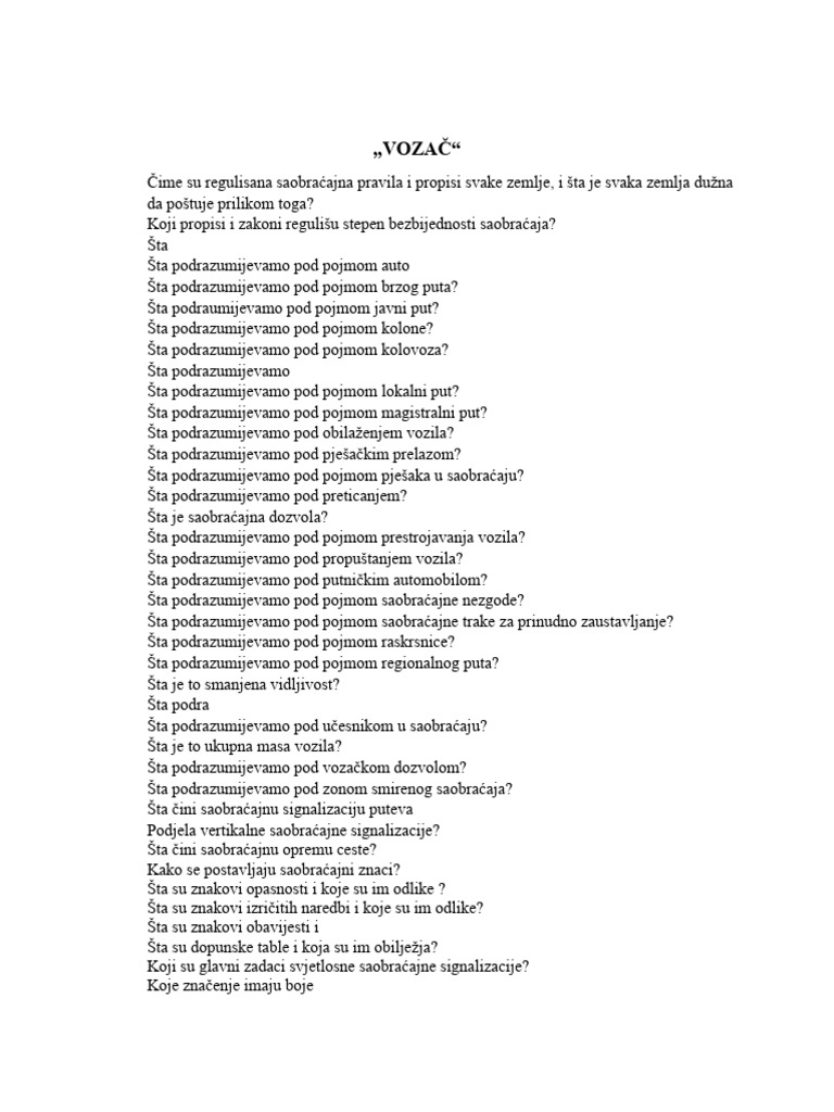 Pitanja Za Pismeni I Usmeni Ispit Za Radno Mjesto Vozac | PDF