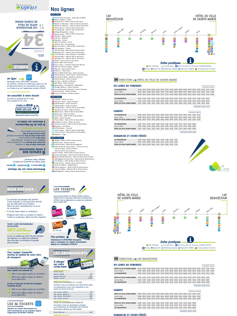 Citalis 2022 Fiche Horaire Ligne 34 | PDF