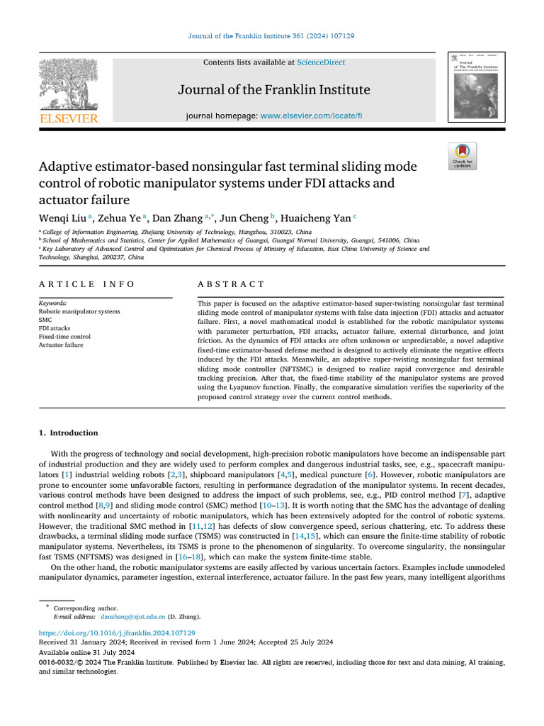 Adaptive Estimator-Based Nonsingular Fast Terminal Sliding Mode | PDF Adaptive Estimator-Based Nonsingular Fast Terminal Sliding Mode | PDF