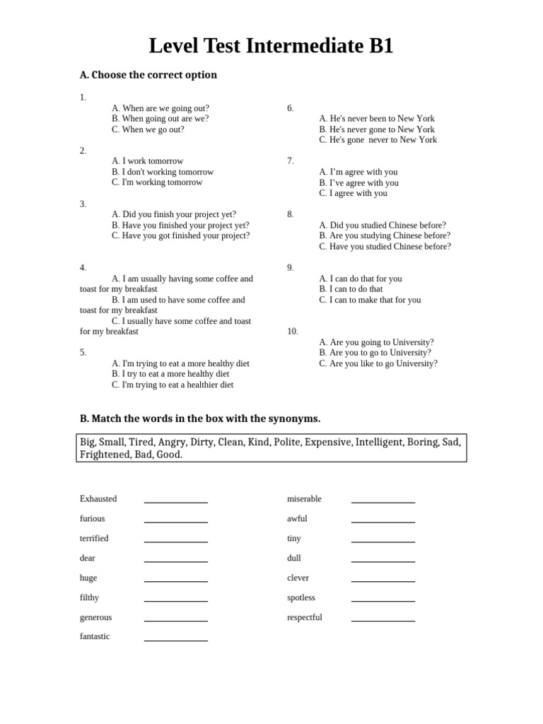 Level Test Intermediate B1 | PDF