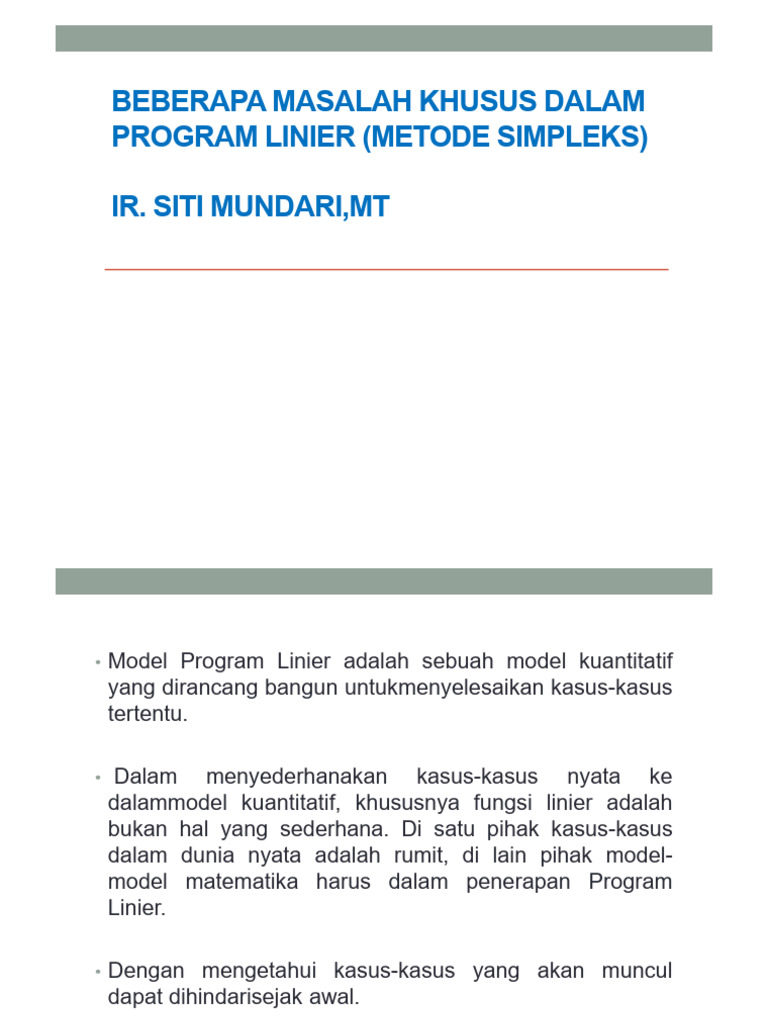 Beberapa Masalah Khusus Dalam LP (Metode Simpleks) | PDF