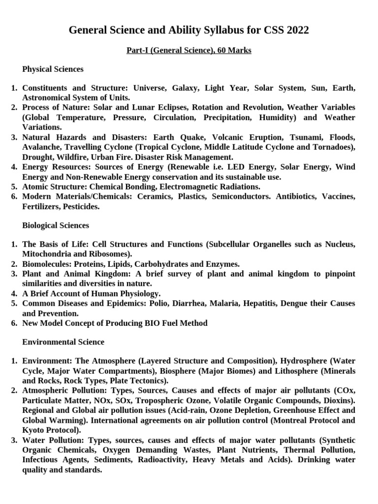 General Science and Ability Syllabus For CSS 2022 | PDF | Earth ...