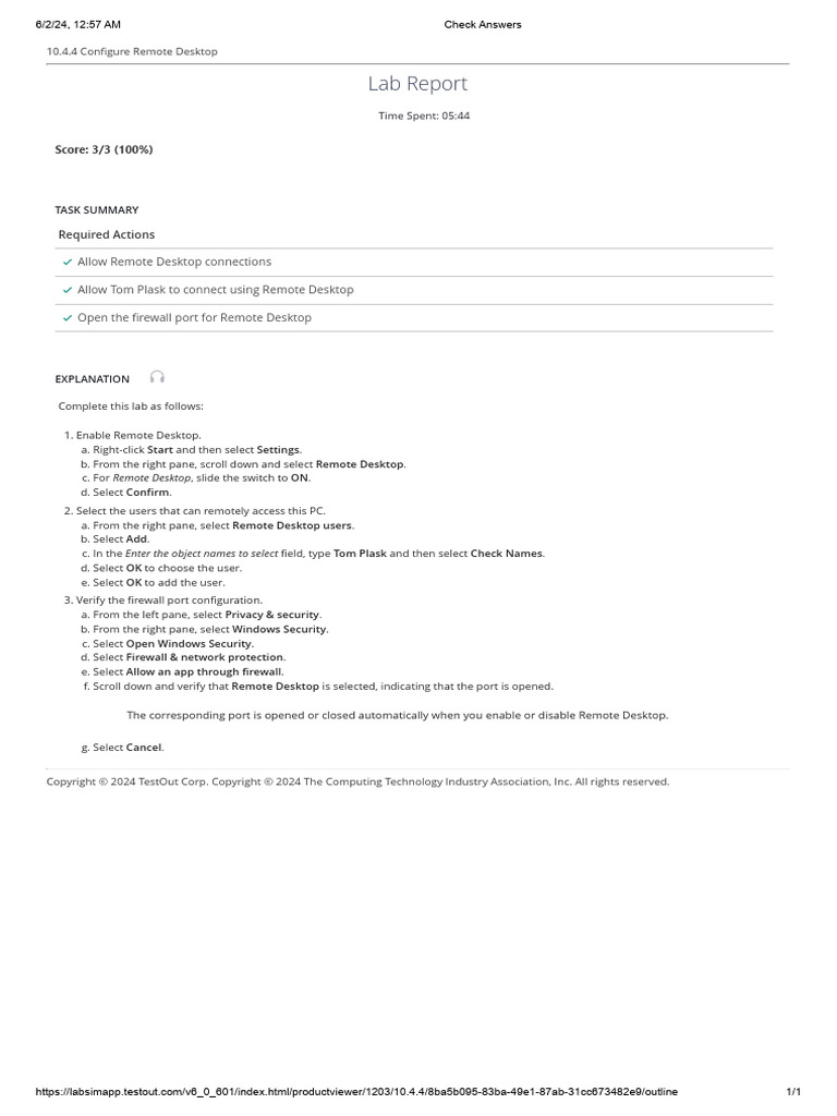 10.4.4 Configure Remote Desktop | PDF