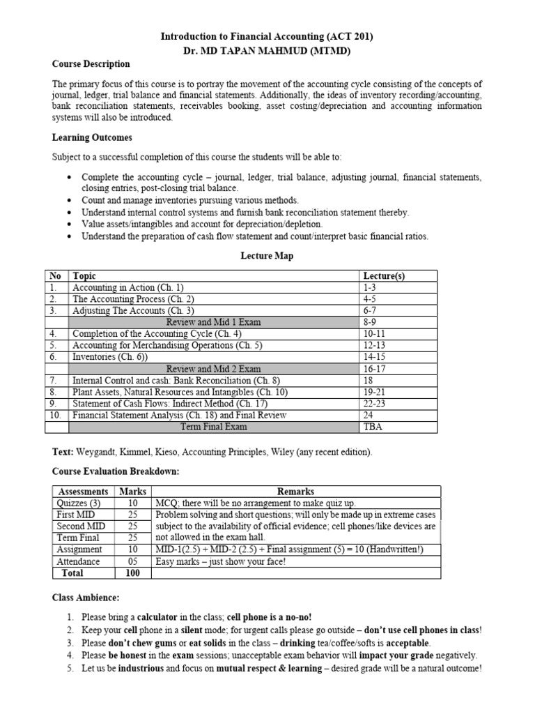 ACT201 Course Outline Fall 2022 | PDF