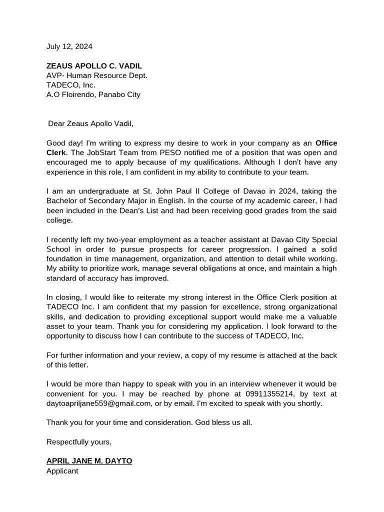 Sample Application Letter | PDF