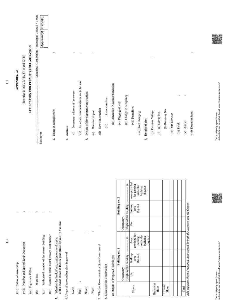 Kerala Building Permit Application Form | PDF