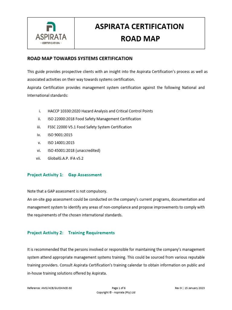 G30 Aspirata Certification Road Map Rev 9 | PDF