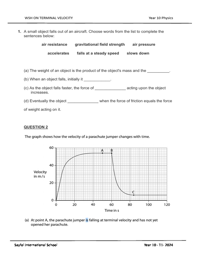 Wsh Terminal Velocity Igcse Phy Pdf