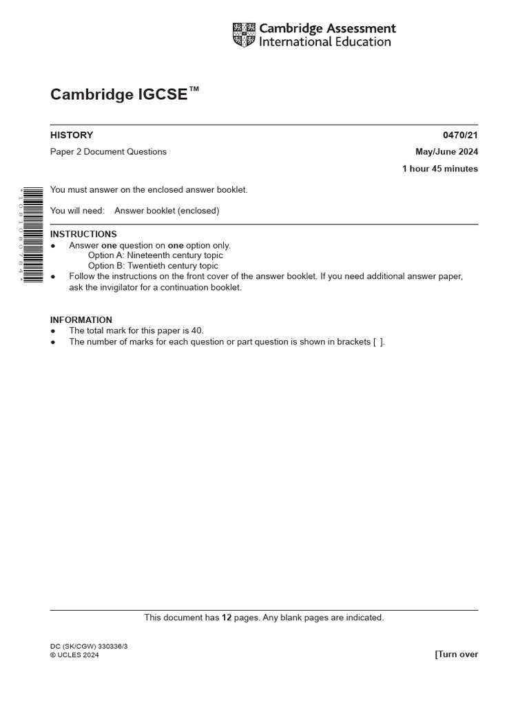 Cambridge IGCSE: HISTORY 0470/21 | PDF