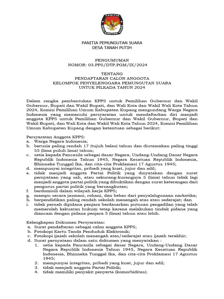 03 - Pengumuman Pps Pendaftaran Kpps | PDF