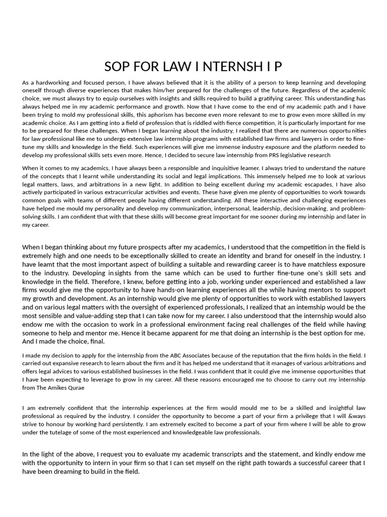 SOP for Law Internship | PDF