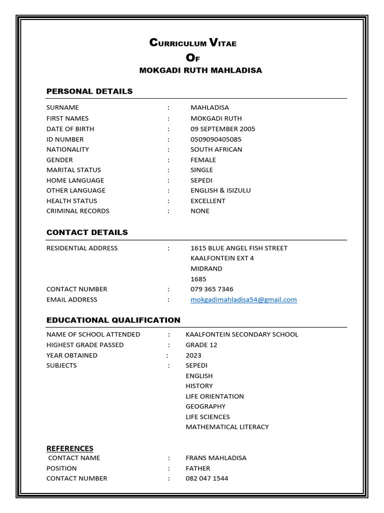 Mokgadi CV | PDF