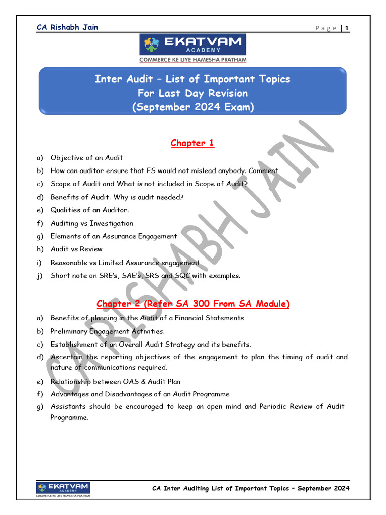 Audit List of Important Topics For Last Day Revision by Rishabh Jain ...
