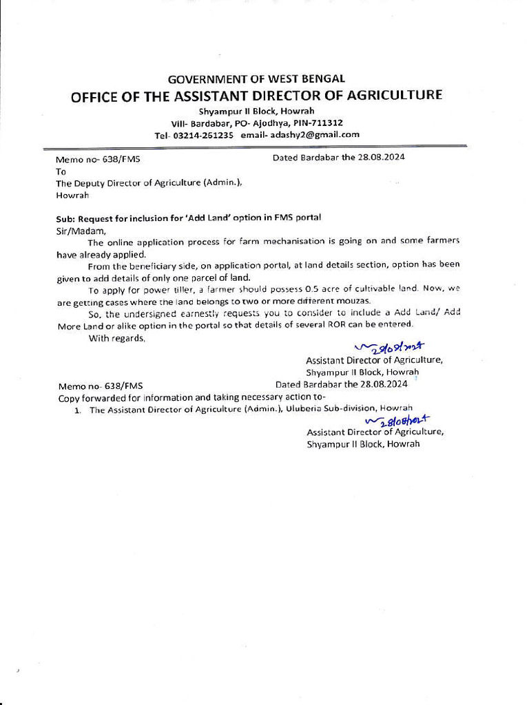 Request For Inclusion of Add Land Option in FMS Portal 2024-25 | PDF