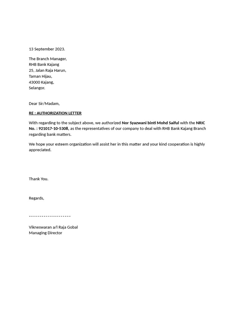 Authorize Letter | PDF